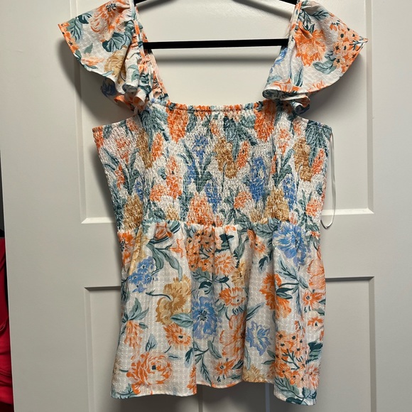LOFT | Tops | Loft Smocked Neck Flutter Sleeve Top | Poshmark